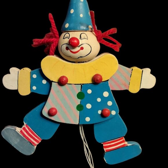 Toys | Vintage 196s Clown Wood Painted Pull String String Puppet ...
